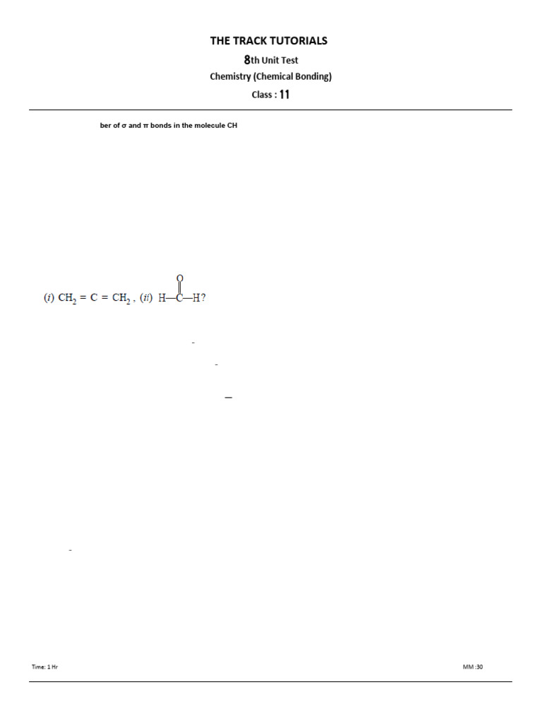 Class 11 Chemistry Unit Test: Bonding | PDF | Chemical Bond | Chemical ...