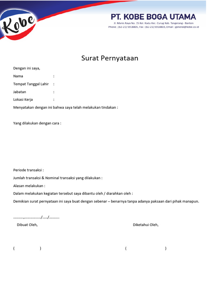 Contoh Format Surat Pernyataan - Sales Dan Driver | PDF