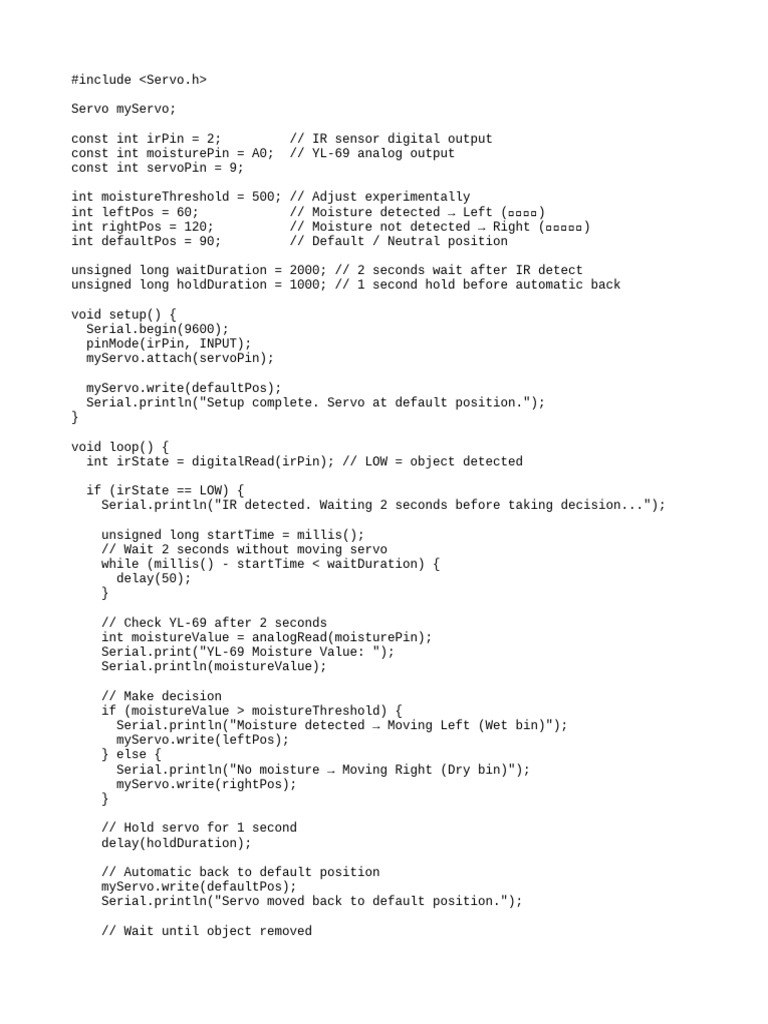 Servo Control Based on Moisture Levels | PDF