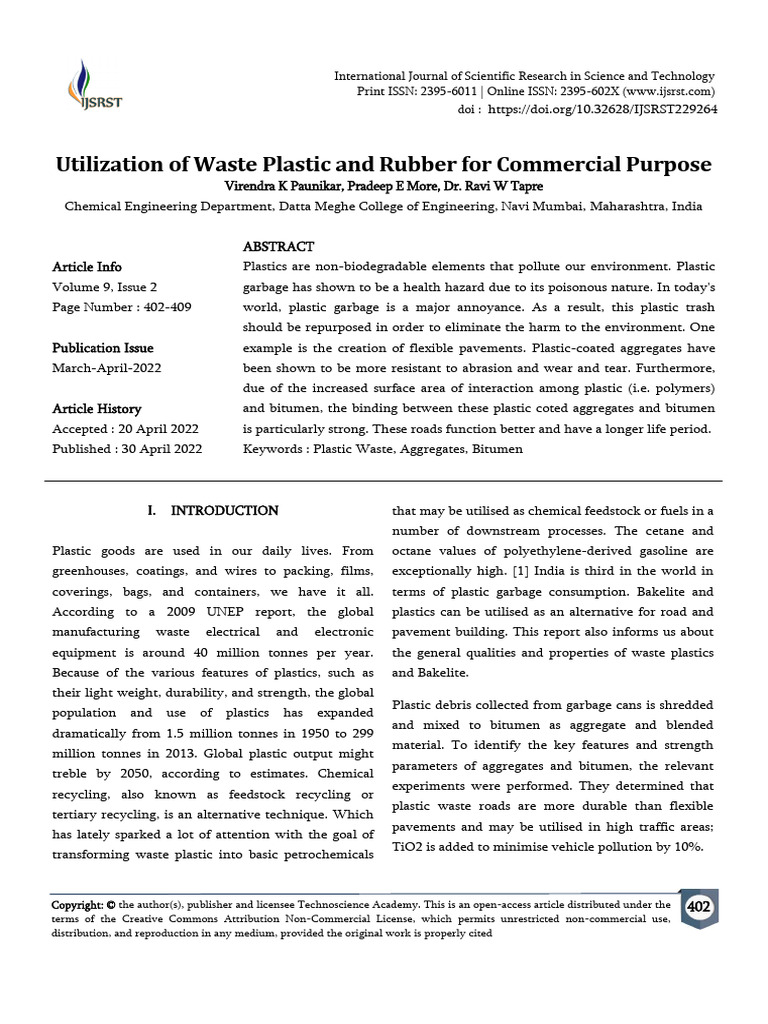 Utilization of Waste Plastic and Rubber | PDF | Plastic | Road Surface