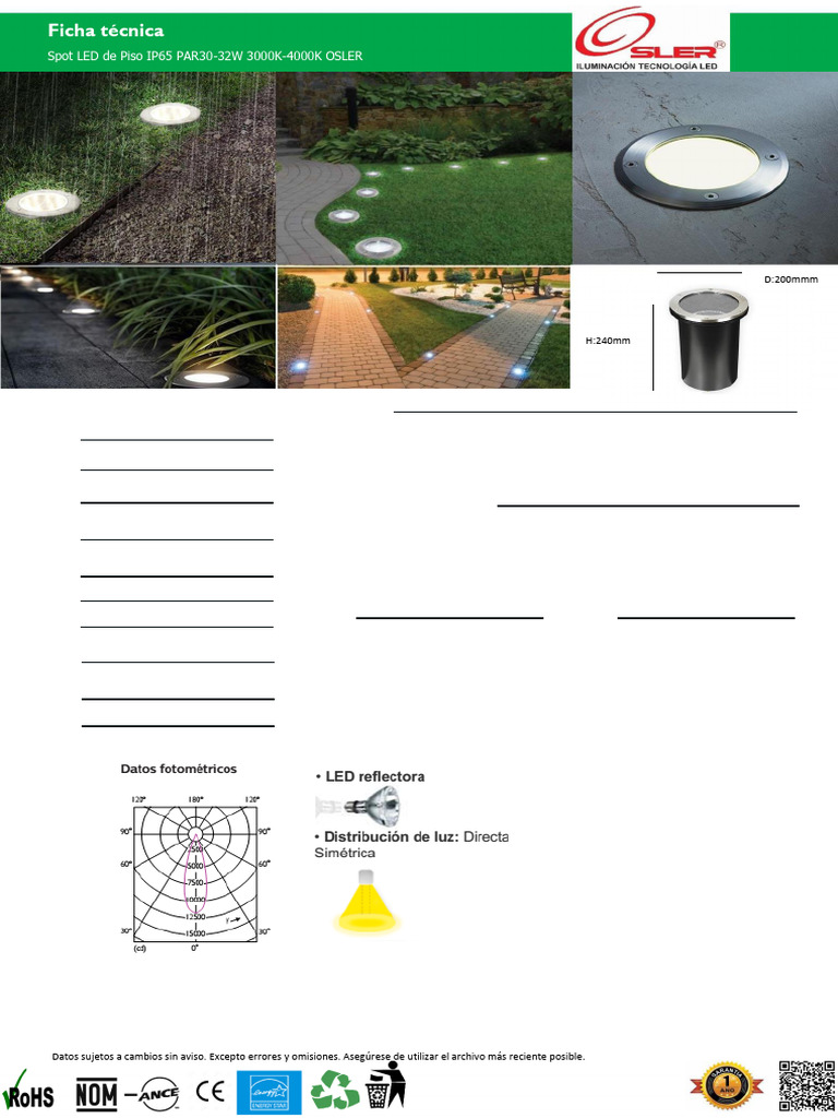 FICHA SPOT LED 32W 3000k 4000k 6500k de PISO IP65 OSLER 2020 | PDF