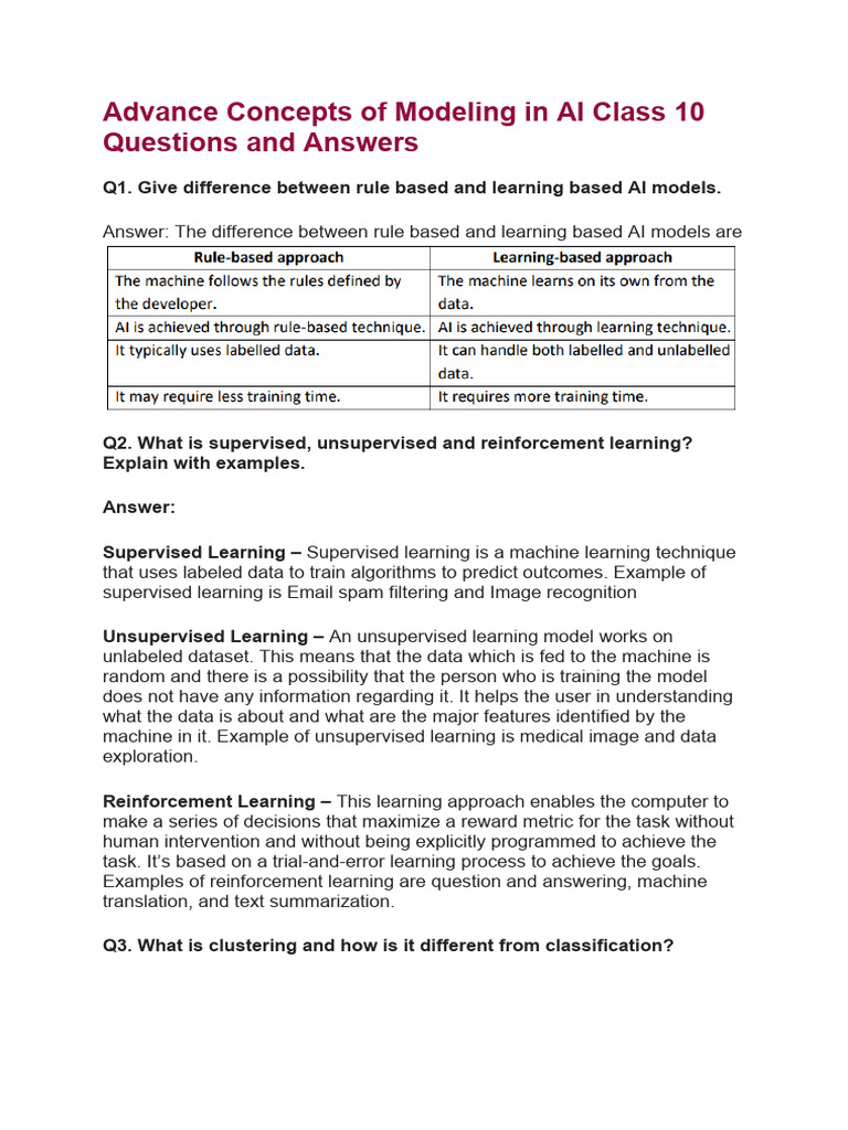 AI Modeling Concepts for Class 10 | PDF | Machine Learning | Artificial ...