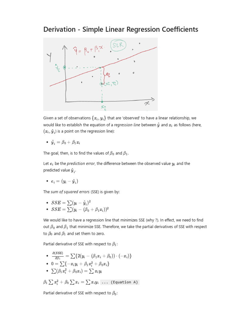 Derivation - Simple Linear Regression Coefficients | PDF | Regression ...