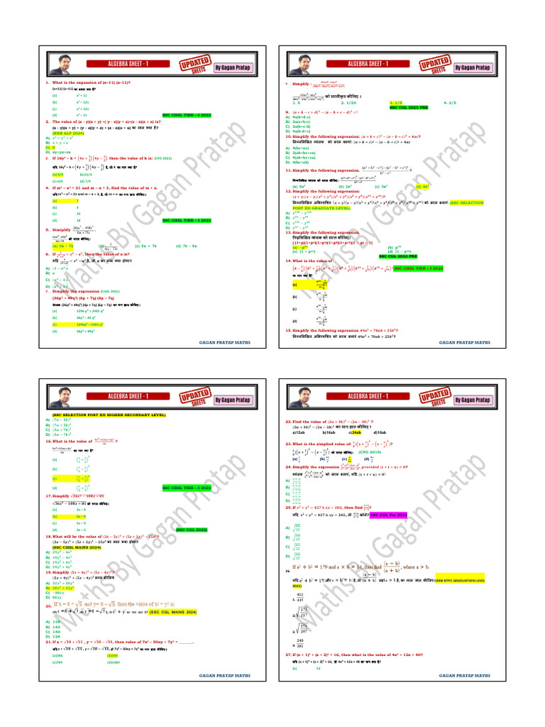 Algebra Sheet - 1 - 660997 - Crwill | PDF | Chess | Chess Theory