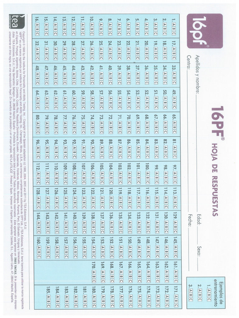 Hoja Respuestas 16pf | PDF