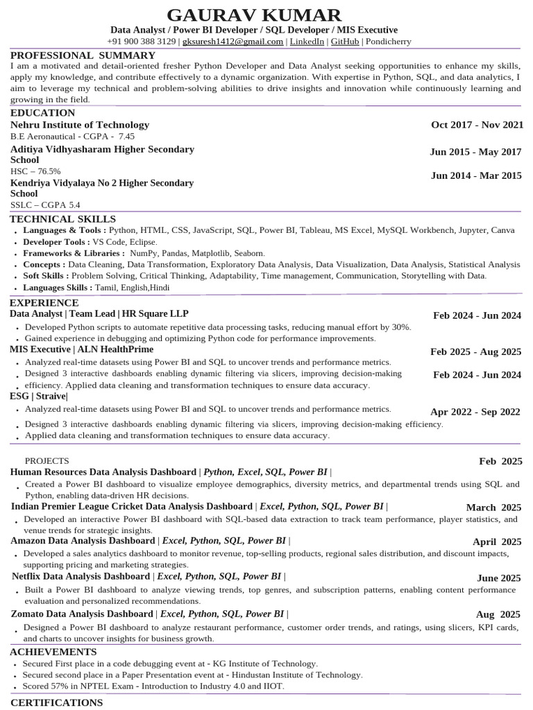 Gaurav Resume | PDF | Data Analysis | Data