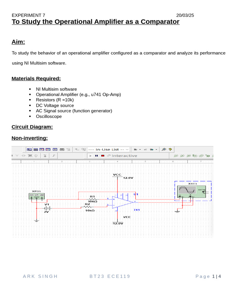 Operational Amplifier Comparator Study | PDF