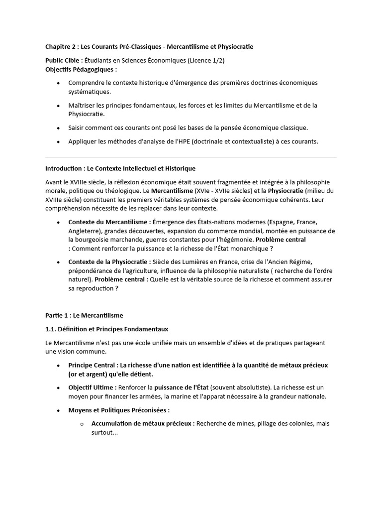 Mercantilisme et Physiocratie : Fondements Économiques | PDF | Histoire ...