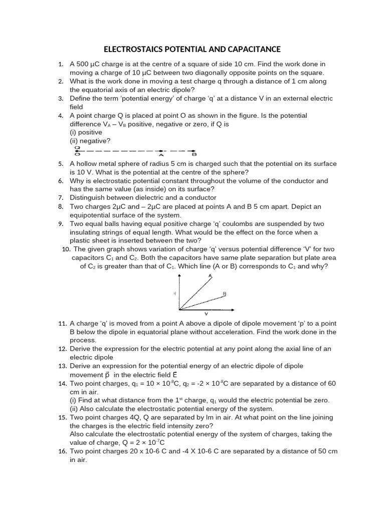 Electrostaics Potential and Capacitance Assignment | PDF | Capacitance ...