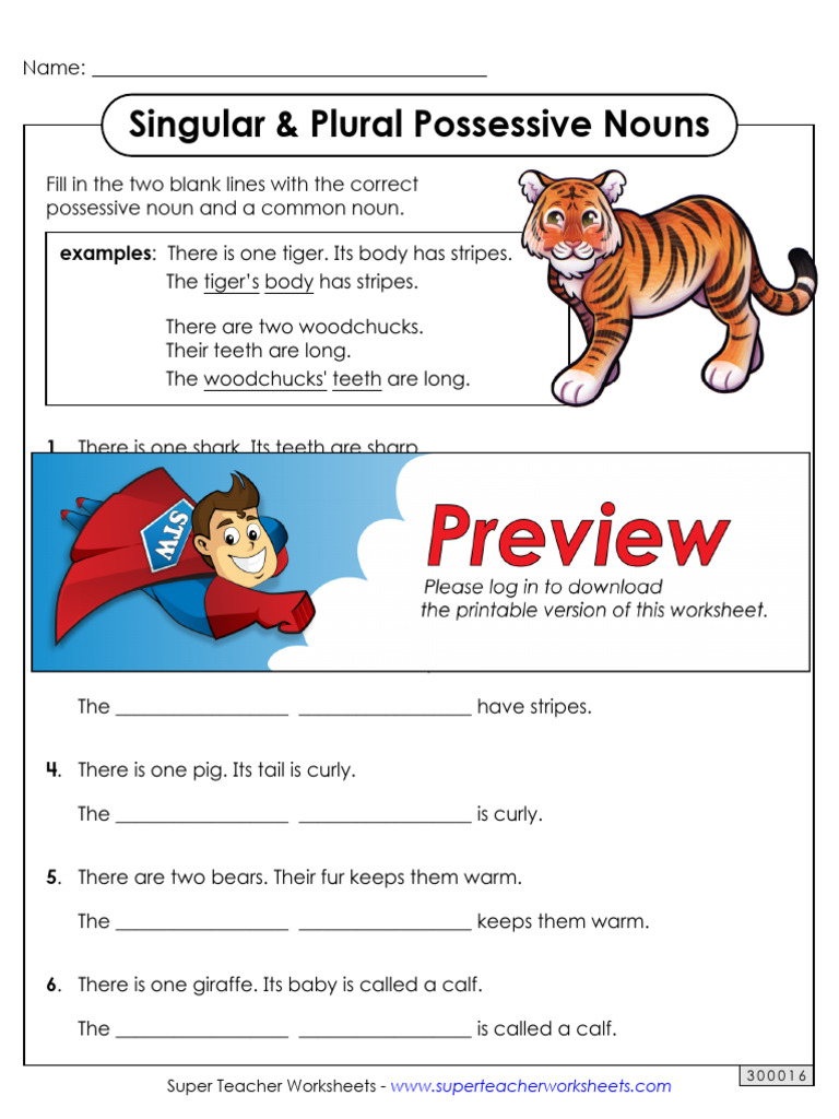 Possessive Noun Worksheet for Kids | PDF | Linguistic Morphology ...