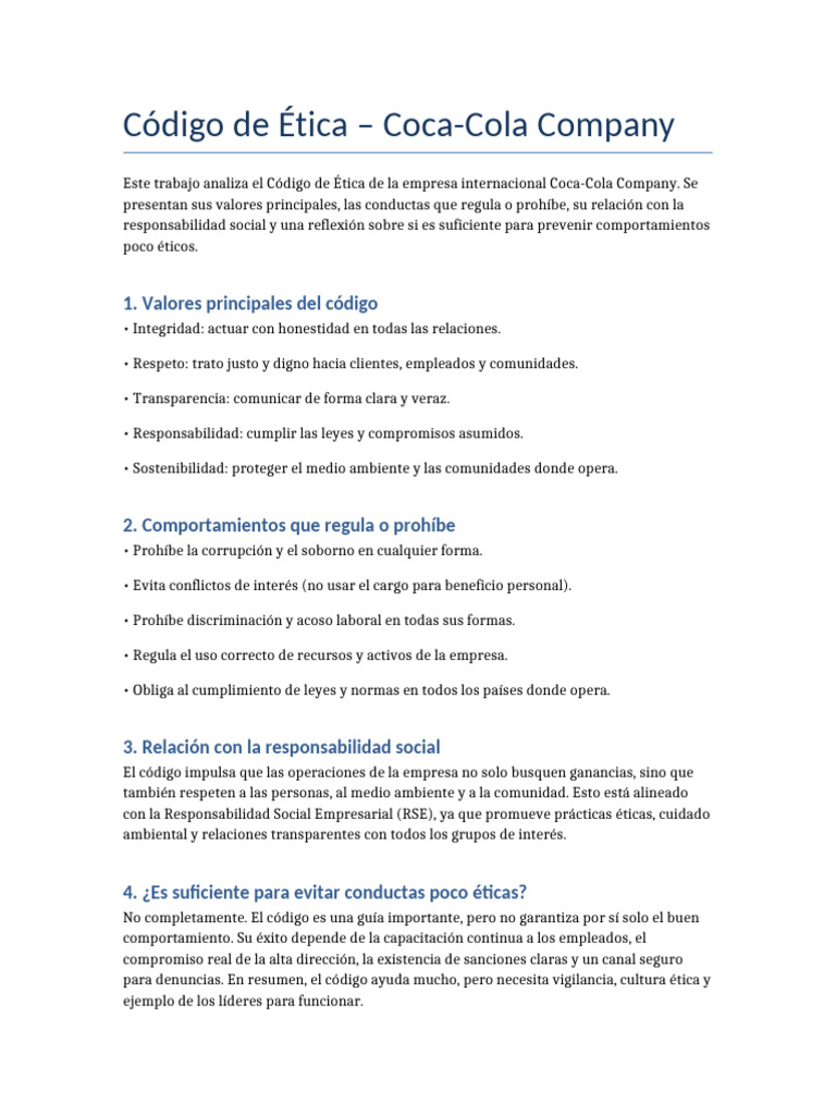 Codigo de Etica CocaCola | PDF