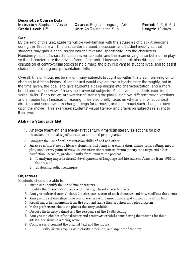 A Raisin in The Sun Unit | PDF | Harlem Renaissance | Poetry