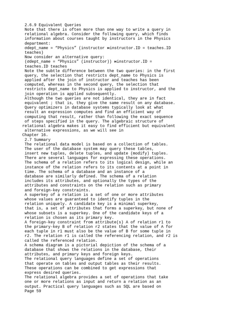 Understanding Equivalent Queries in Relational Algebra | PDF ...