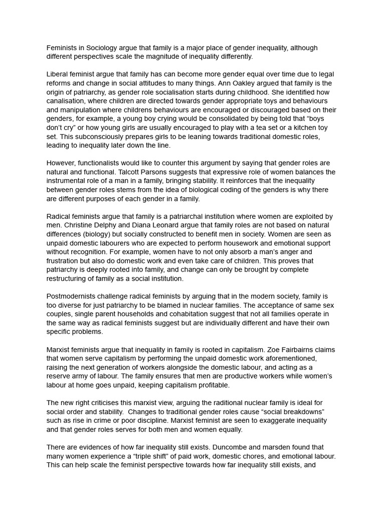 Gender Inequality in Family Structures | PDF | Feminism | Gender Studies