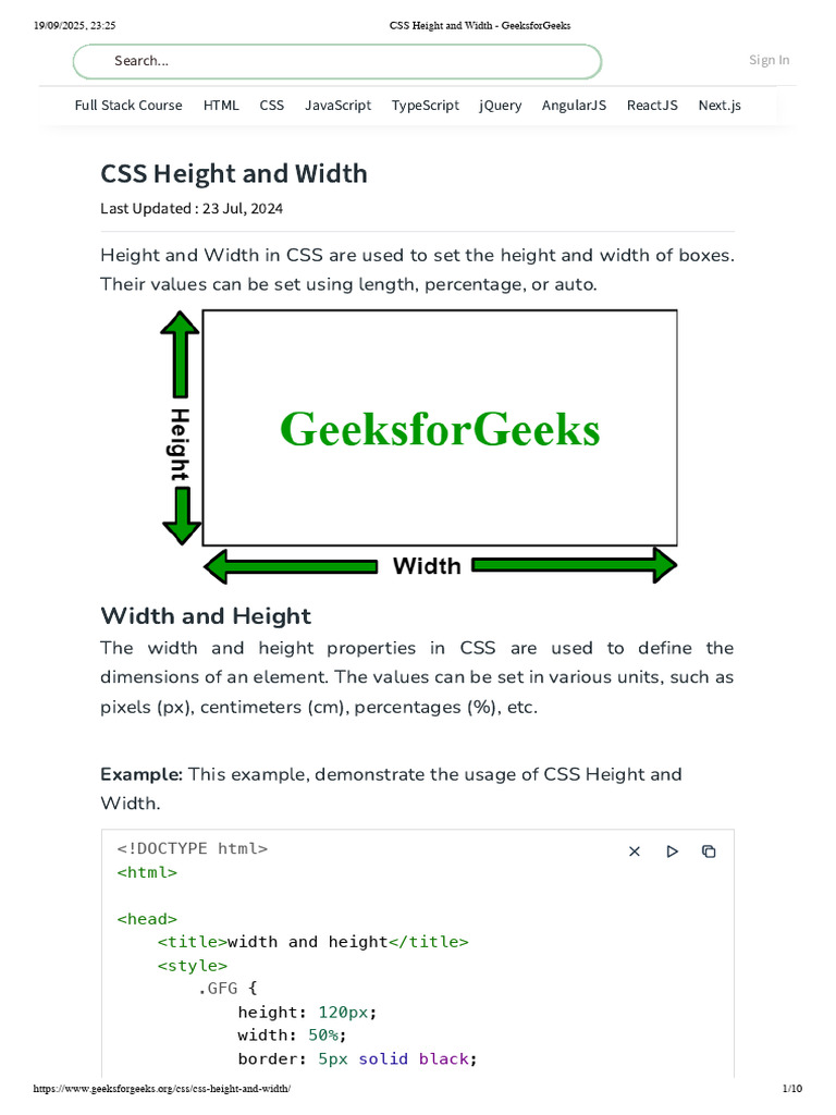 CSS Height and Width - GeeksforGeeks | PDF | Responsive Web Design | Computing