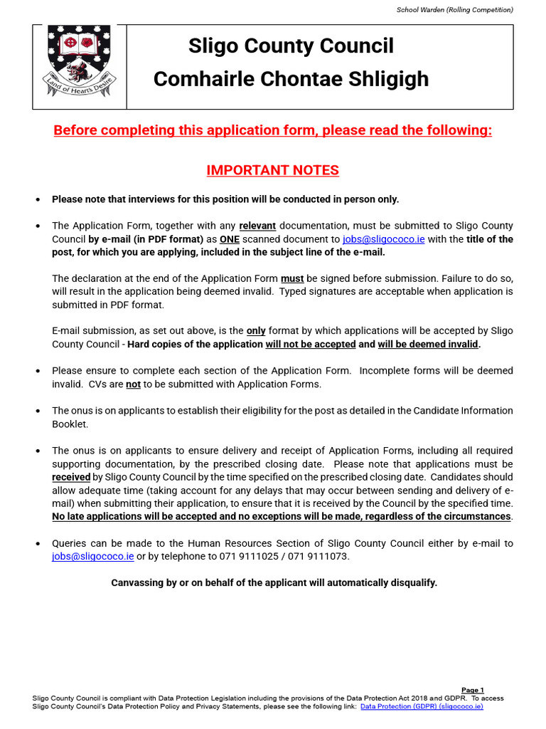 School Warden Part Time - Application Form - V.14.01.25 | PDF