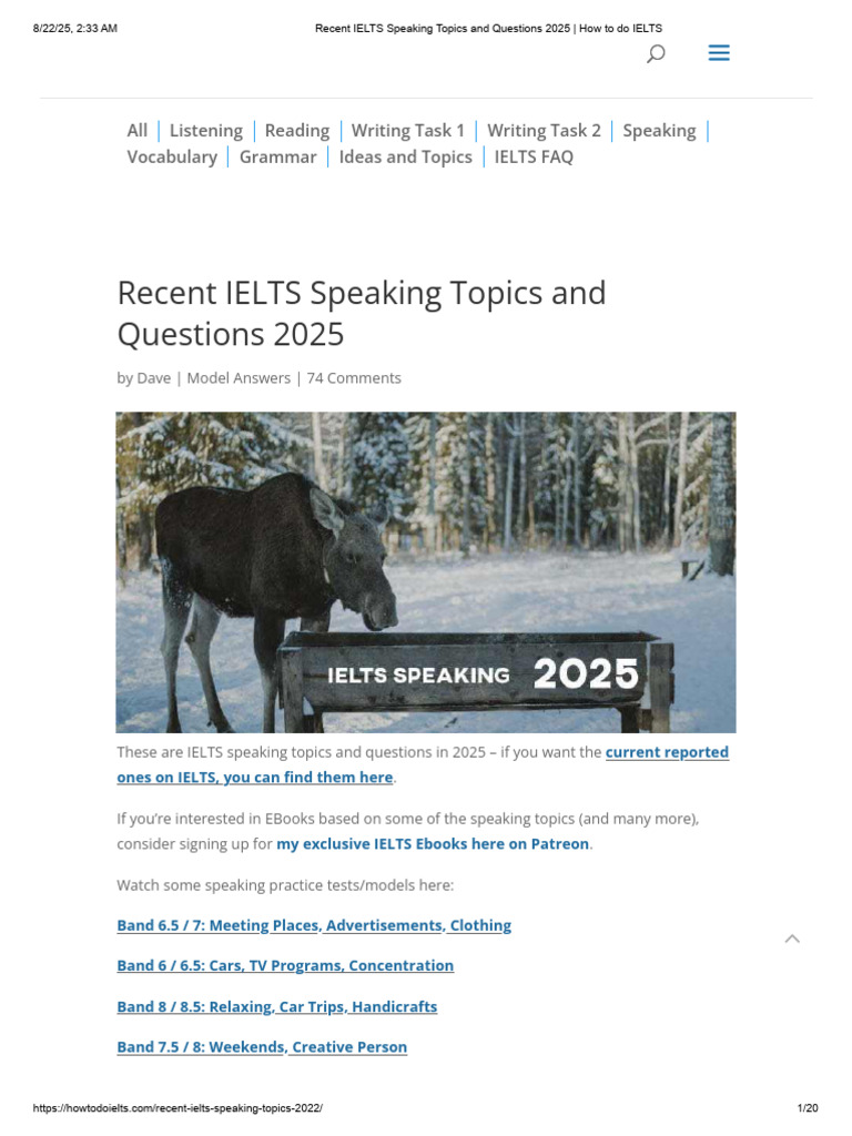 Recent IELTS Speaking Topics and Questions 2025 - How To Do IELTS | PDF ...