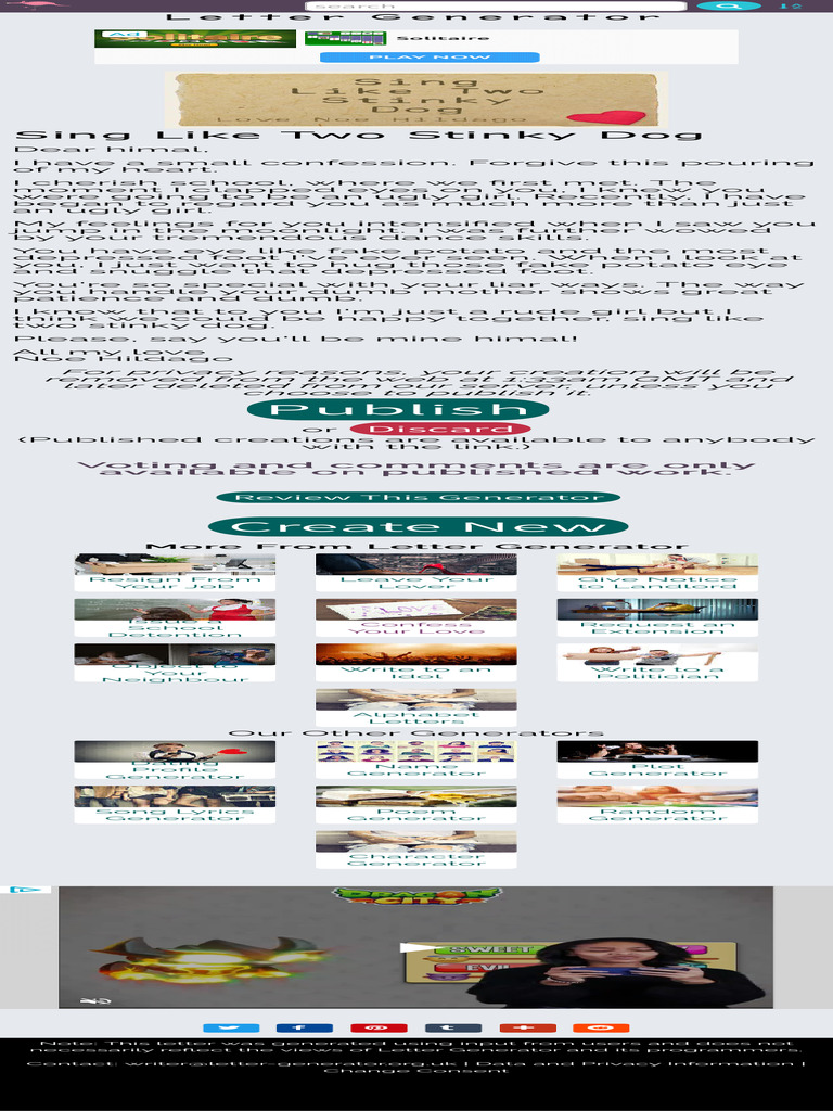 Sing Like Two Stinky Dog Letter Generator | PDF