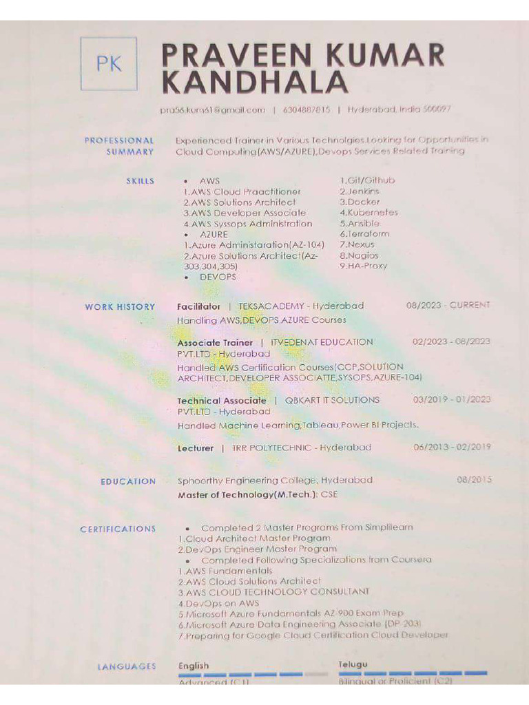 Praveen-Cloud Trainer Resume | PDF