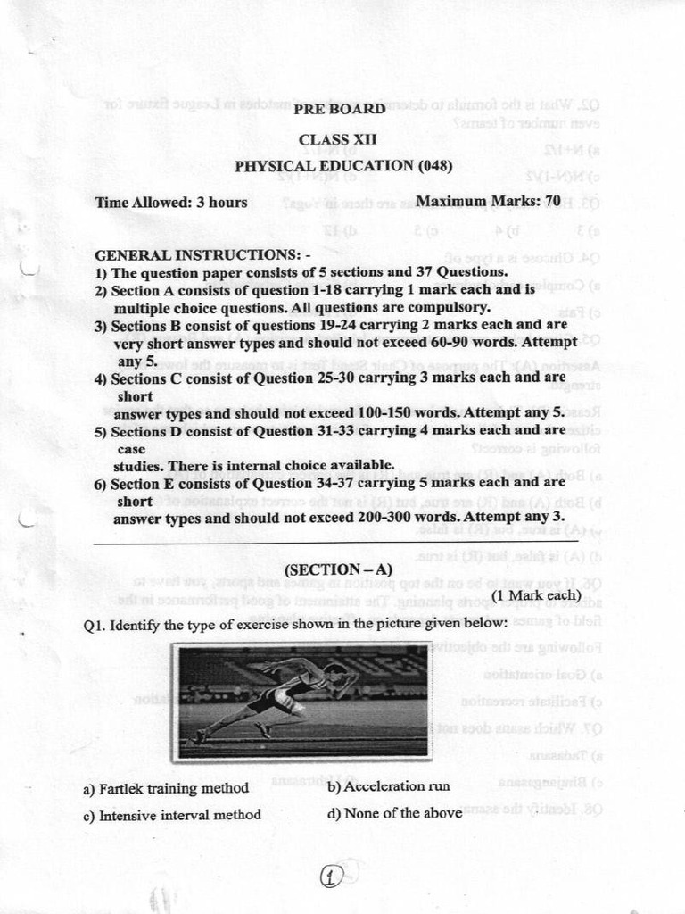 Pre Board XII Phy Edu Set B 23-24 | PDF