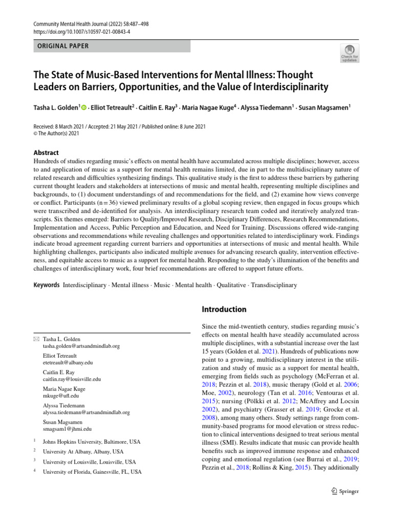 (J.psi) The State of Music-Based Interventions For Mental Illness ...