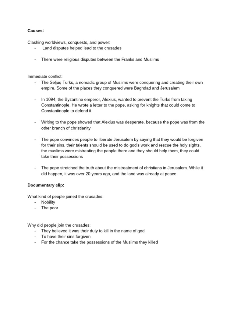 The Crusades 1096 - 1291 CE Notes | PDF | Crusades | Middle Ages