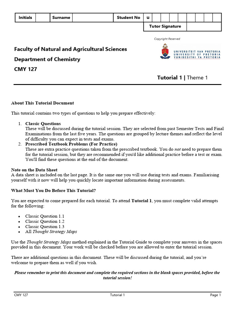 Tutorial 1 Worksheet 2025 | PDF | Chemical Equilibrium | Mole (Unit)