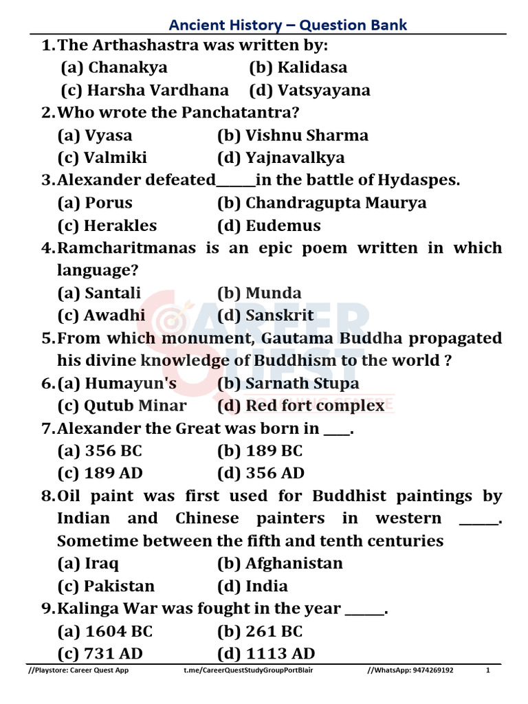 Ancient History Question Bank Quiz | PDF | Vedas | Ashoka