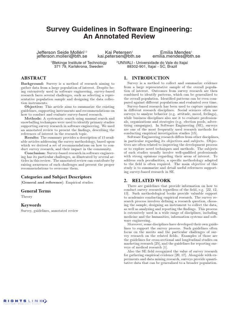 Petersen. 2016. Survey Guidelines in Software Engineering An Annotated Review | PDF | Survey ...