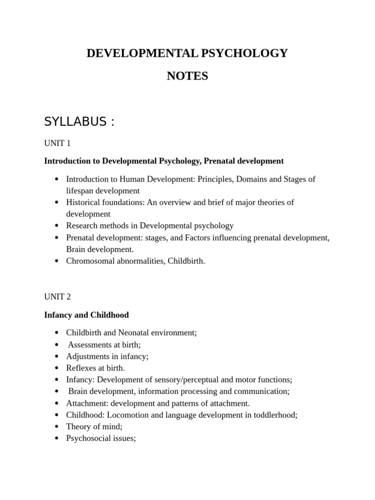 Developmental Psychology Notes | PDF | Attachment Theory ...