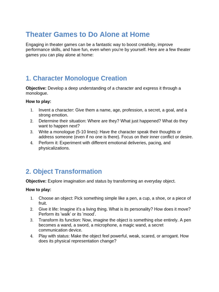 Solo Theater Warm-Up Activities | PDF | Emotions | Psychological Concepts