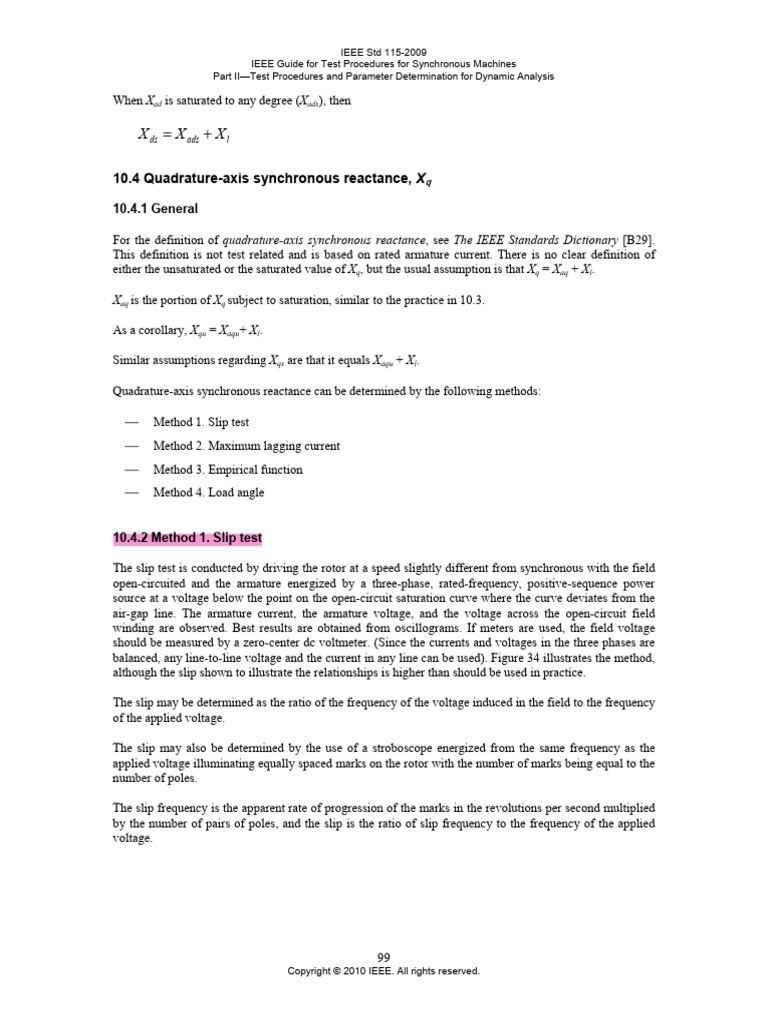 IEEE 115-2009: Synchronous Machine Tests | PDF | Electrical Impedance ...