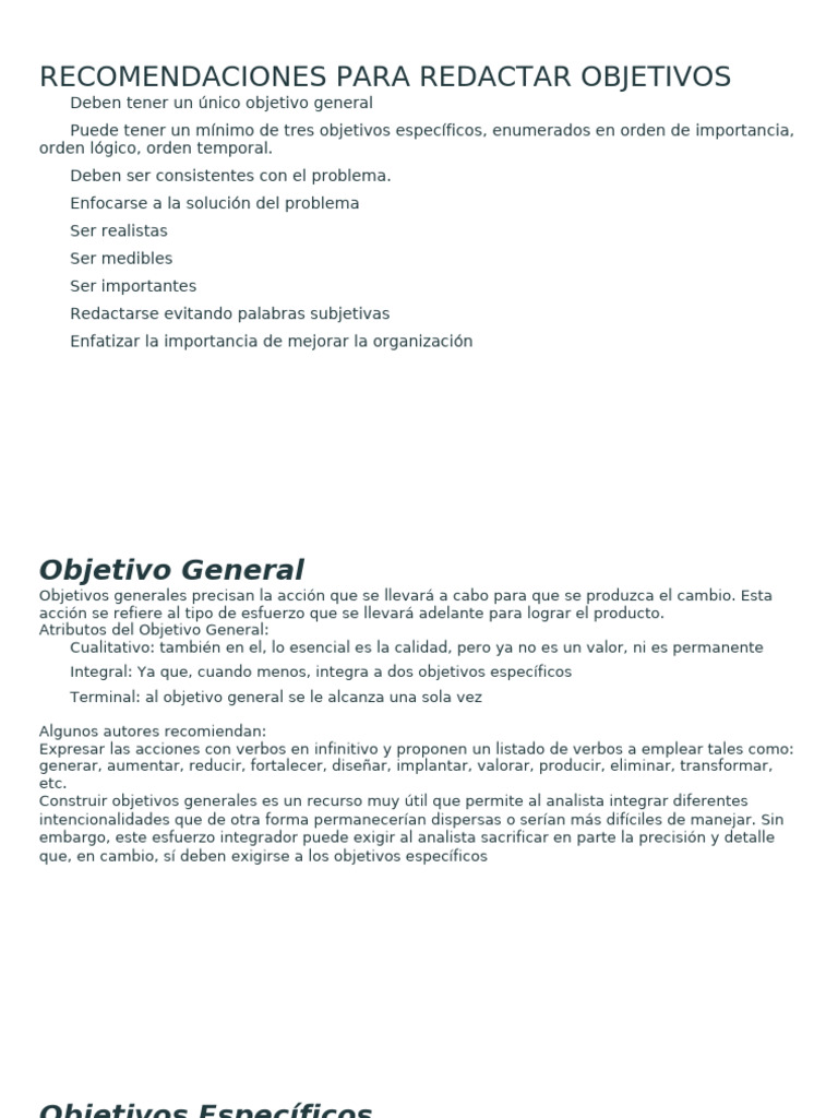 Recomendaciones para Redactar Objetivos | PDF