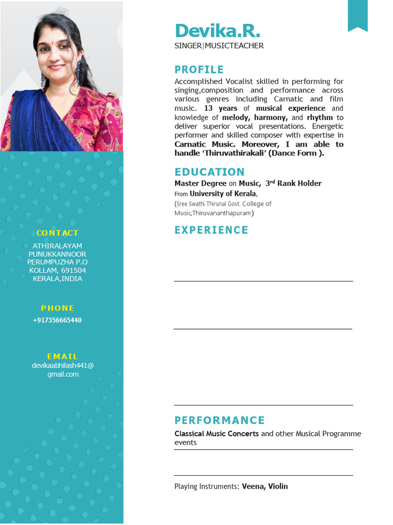 DEvika Singer CV | PDF | Singing | Entertainment