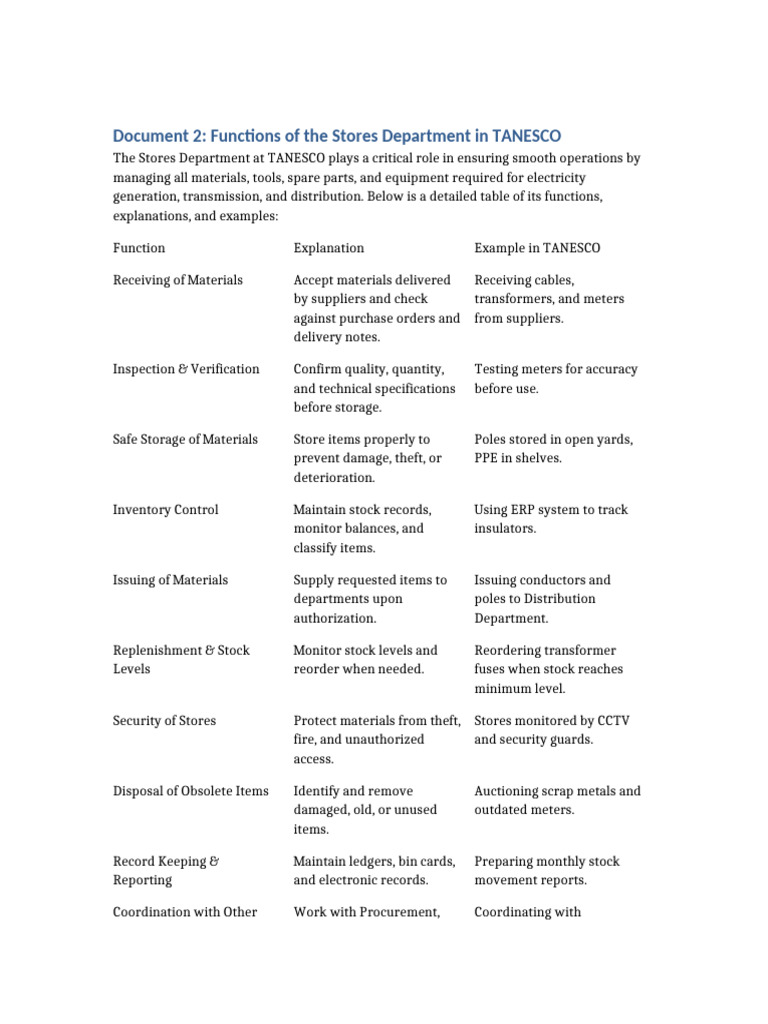 TANESCO Stores Department Functions | PDF | Records Management ...
