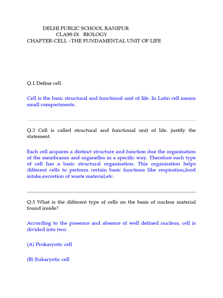 Cell Practice Sheet Class Ix | PDF | Cell (Biology) | Organelle