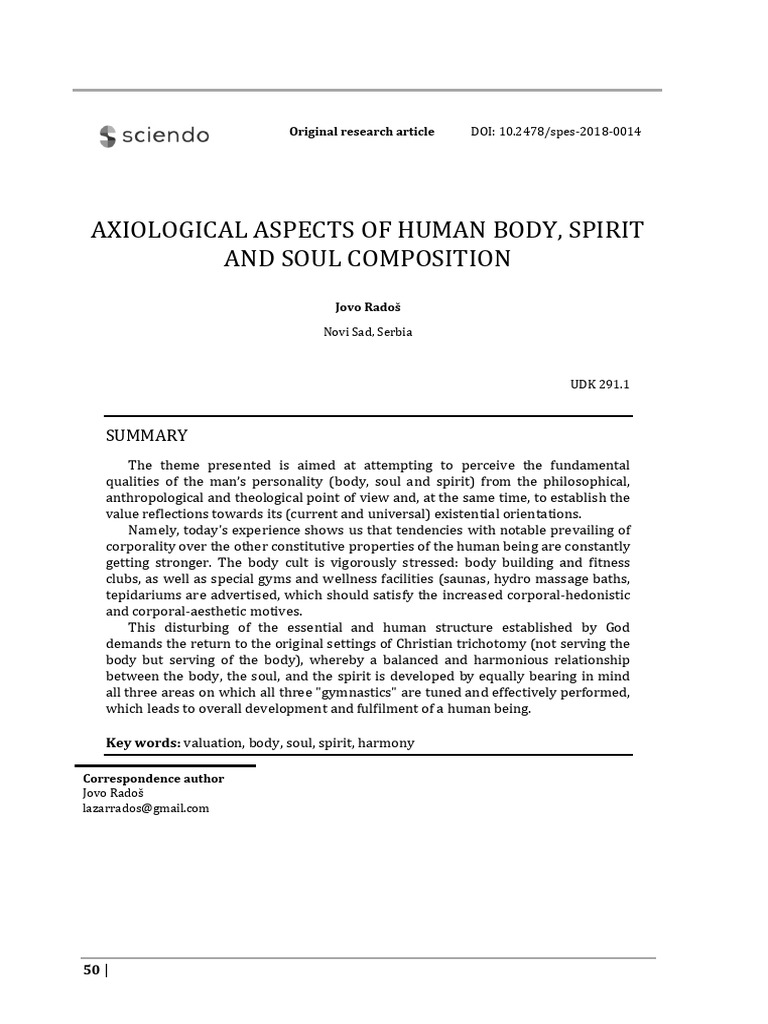 Axiological Aspects of Human Body, Spirit and Soul Composition | PDF ...