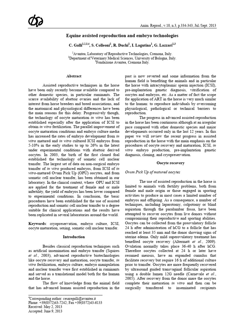 Equine Assisted Reproduction Techniques | PDF | Assisted Reproductive ...