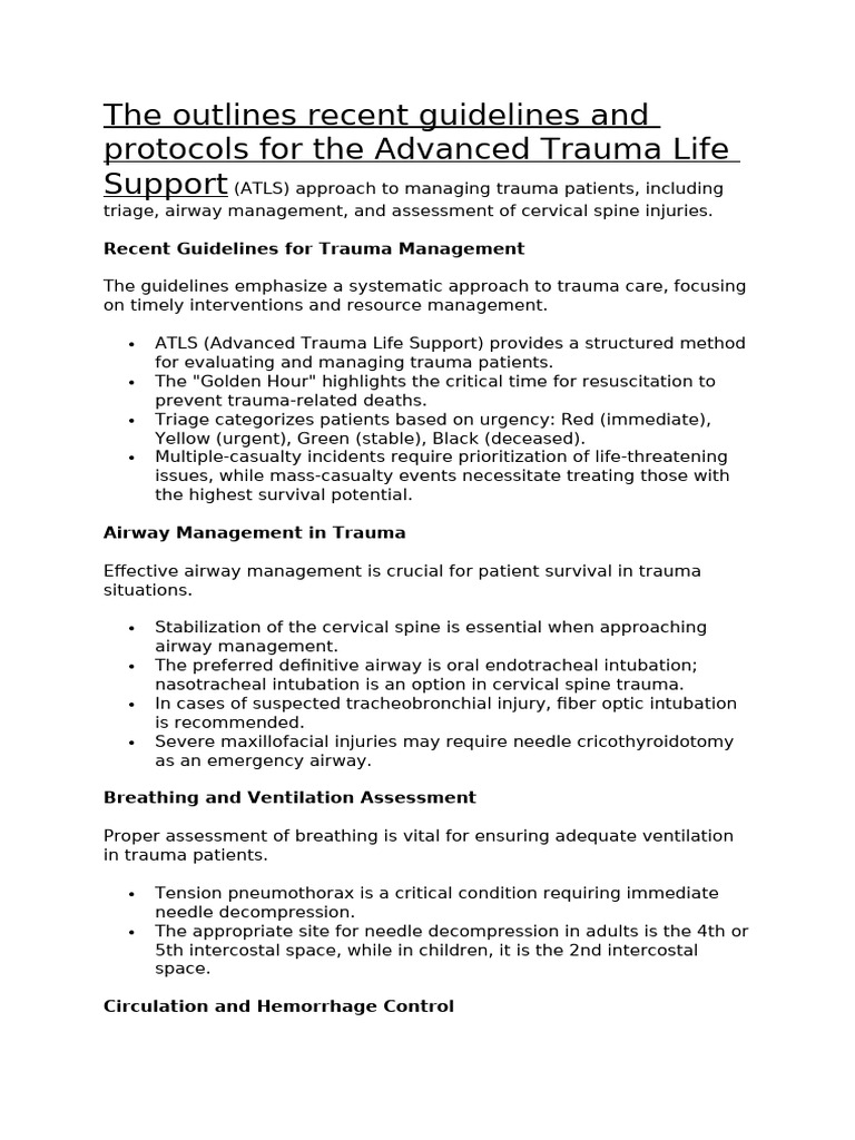Recent Guidelines and Protocols For The ATLS | PDF | Major Trauma ...