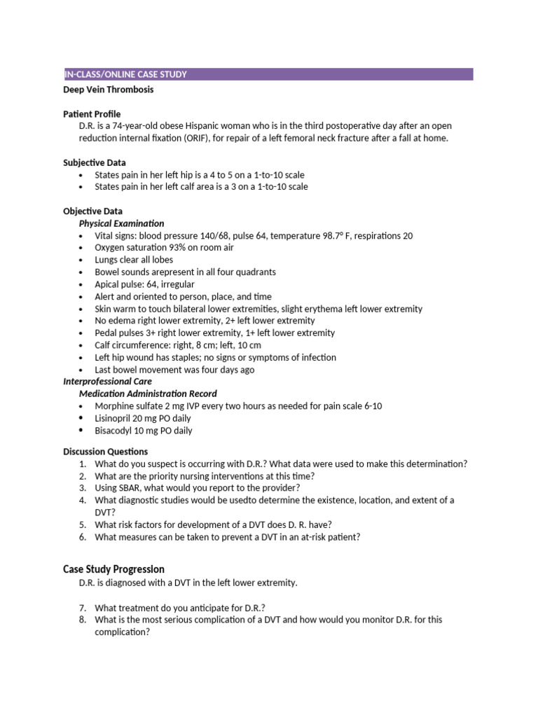Deep Vein Thrombosis Case Study Analysis | PDF