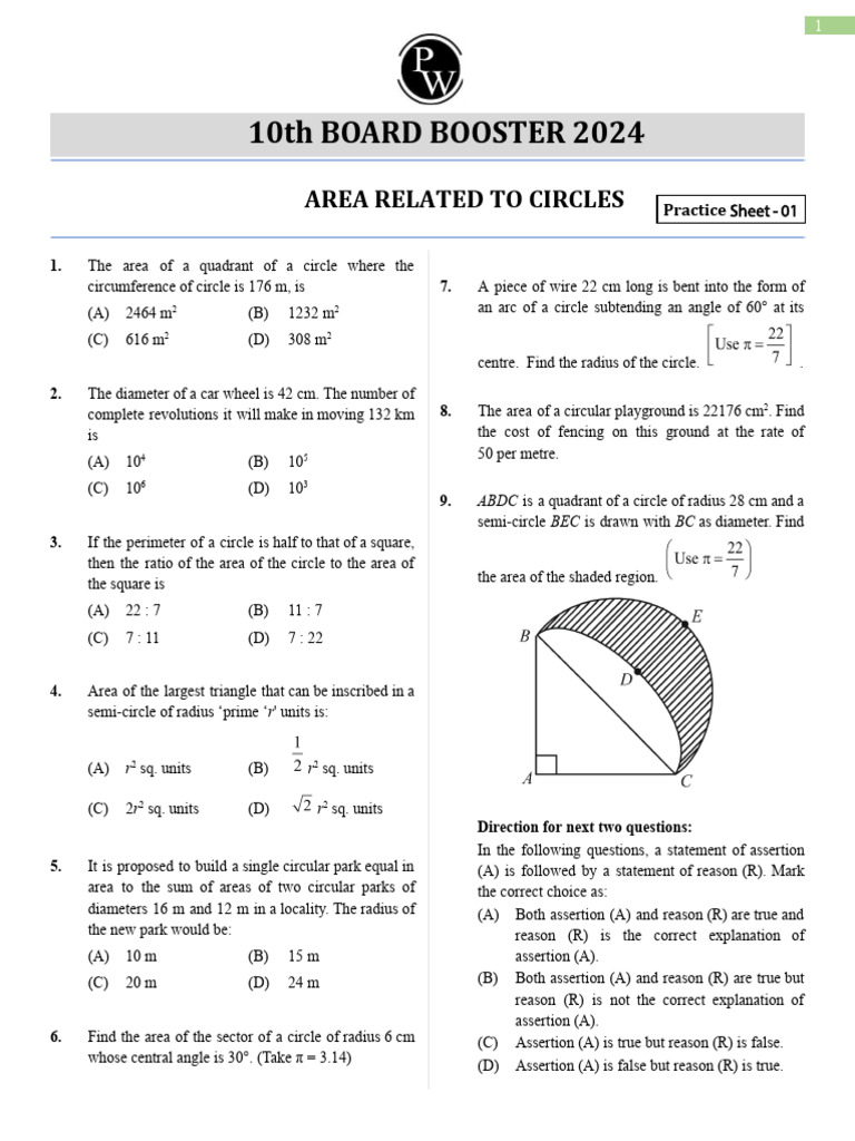 Area Calculations for Circles and Quadrants | PDF | Circle | Area