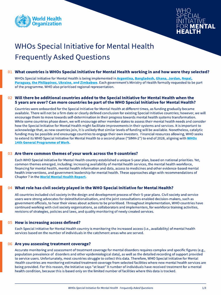Fin Whos Special Initiative For Mental Health Frequently Asked ...