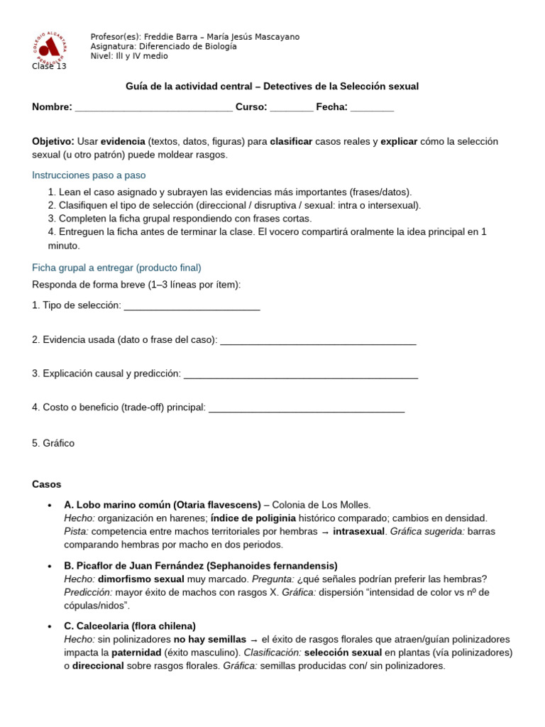 Guía 13. Selección Sexual | PDF | Selección sexual | Sexo