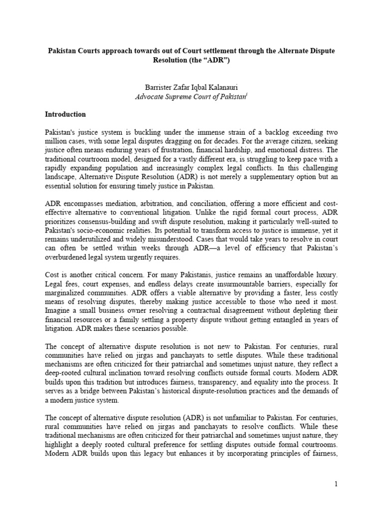 Pakistan Courts Approach Towards Out of Court Settlement Through The ...