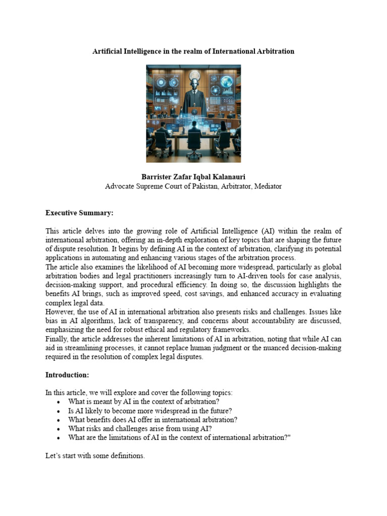 Artificial Intelligence in The Realm of International Arbitration | PDF | Artificial ...