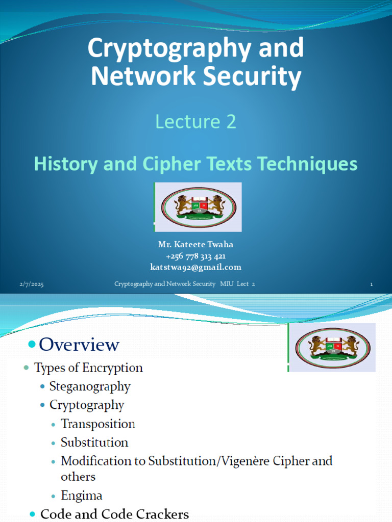 Lecture 2_Cipher Techniques of Cryptography & Network Security | PDF | Cryptography | Cyberwarfare