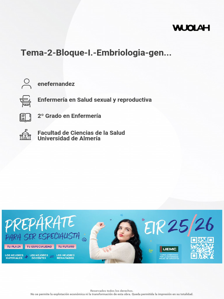 Wuolah Free Tema 2 Bloque I. Embriologia General | PDF | Fertilización en vitro | Ciclo menstrual