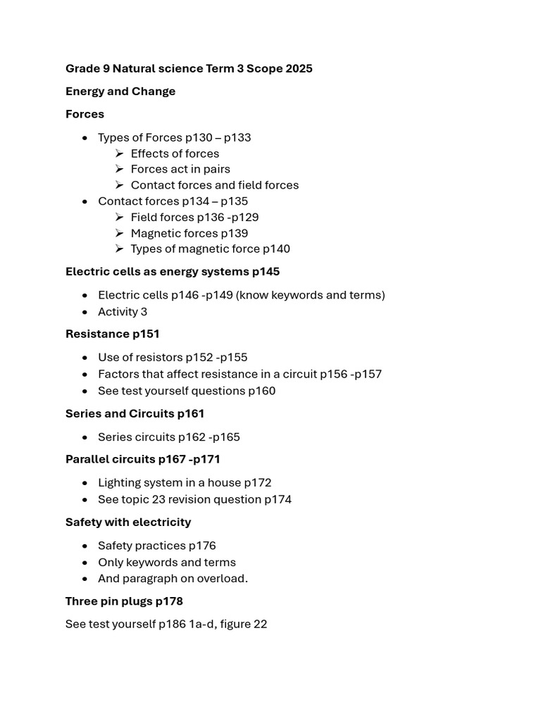 Grade 9 Natural Science Term 3 Scope | PDF