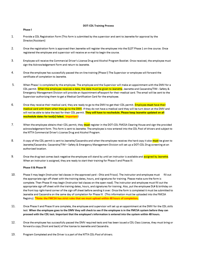2023 DOT-CDL Training Process | PDF | Department Of Motor Vehicles | Phases Of Clinical Research