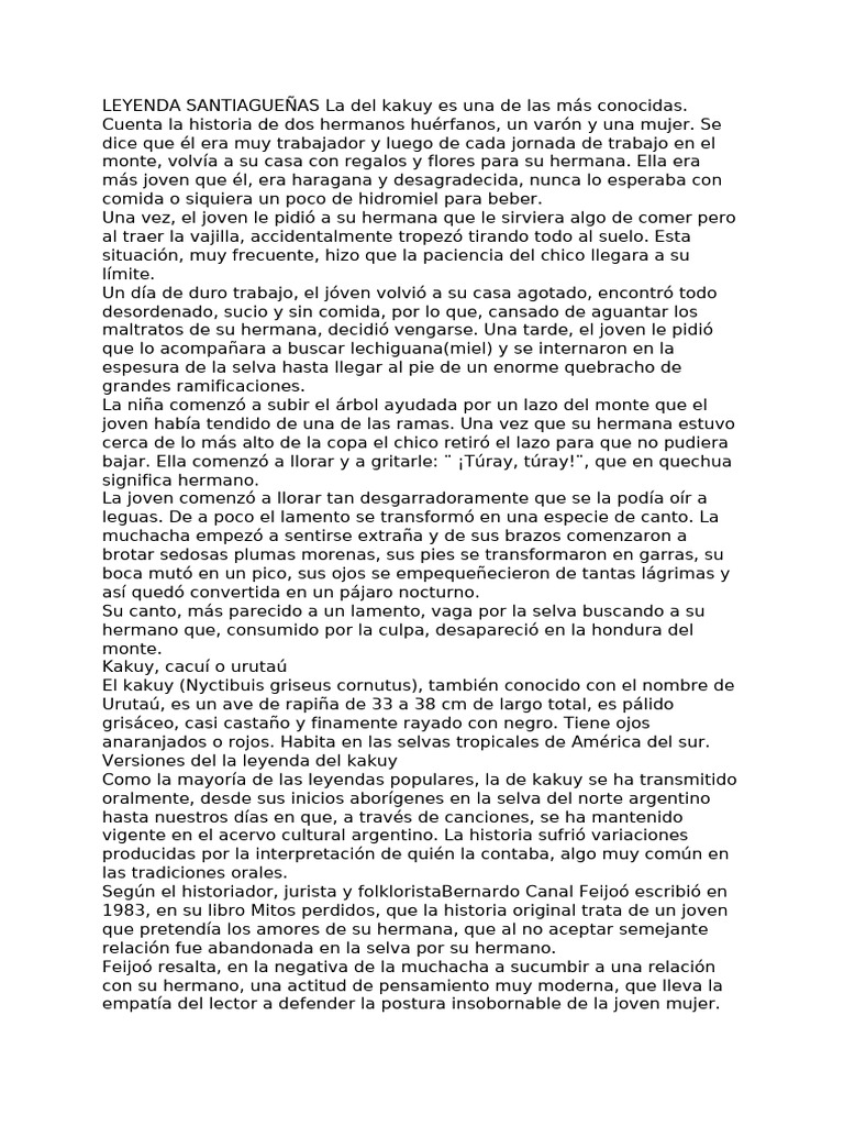 LEYENDA SANTIAGUEÑAS La Del Kakuy Es Una de Las Más Conocidas | PDF